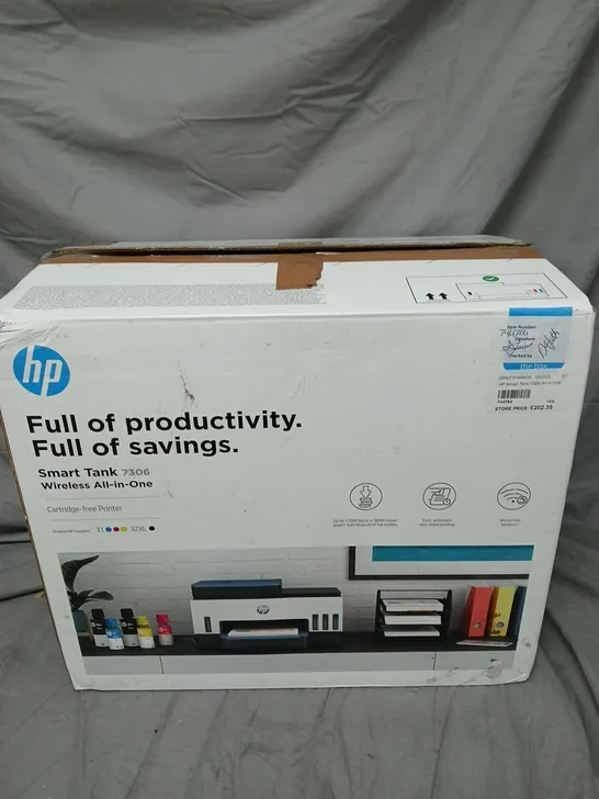 Lot 6491: HP SMART TANK 7306 ALL IN ONE WIRELESS TANK PRINTER - 5455517 ...