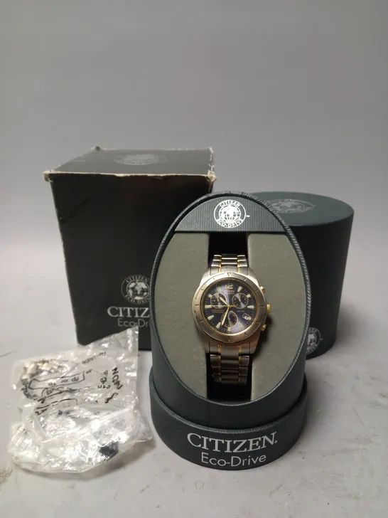 Lot 1005: BOXED CITEZEN ECO DRIVE WATCH IN SILVER TITANIUM BASE ...
