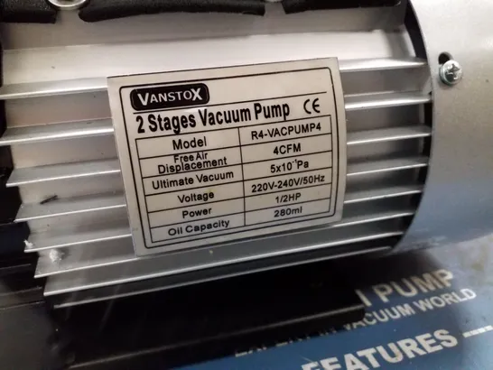 Lot 432: BOXED VANSTOX R4-VACPUMP4 2 STAGE VACUUM PUMP - 5057461 | Simon Charles Auctioneers