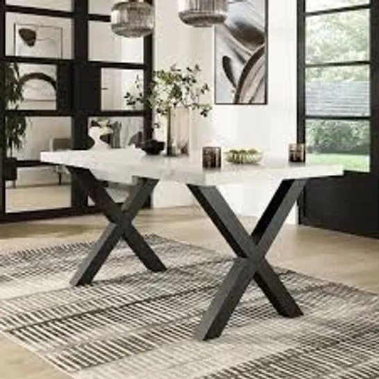 Lot 1728: BOXED FRANKLIN WHITE MARBLE-EFFECT 150cm DINING TABLE (2 ...