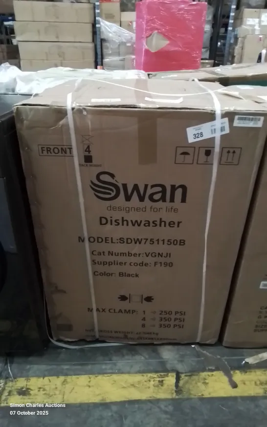 Lot 328: BOXED SWAN SDW751150B 12-PLACE FULLSIZE DISHWASHER - BLACK ...