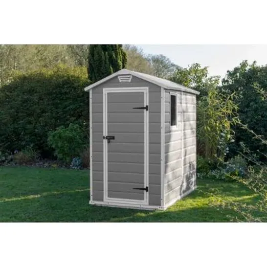 Lot 1037: BOXED KETER MANOR 4FT W X 6FT D APEX SHED (1 BOX) - 5034572 ...