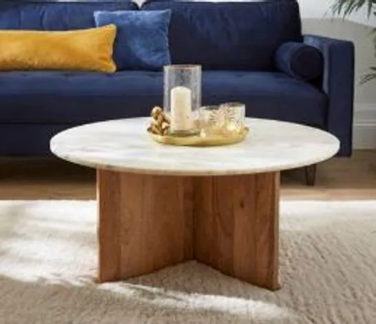 Lot 707: BOXED ARYA ROUND COFFEE TABLE, MANGO WOOD AND REAL MARBLE (2 ...