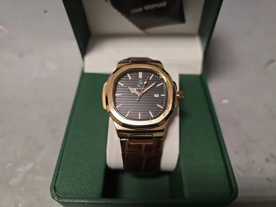 Lot 7126: FRANK SCHMIDT WATCH – TEXTURED DIAL WITH DATE – LEATHER STRAP ...