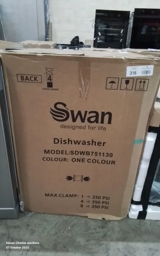 Lot 316: BOXED SWAN SDWB751130 INTEGRATED 12-PLACE FULLSIZE DISHWASHER ...
