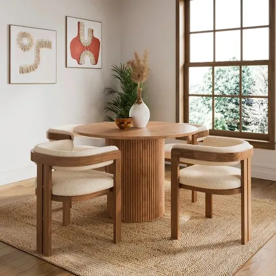 Lot 91: BOXED AMARI 4 SEATER ROUND DINING TABLE - DARK STAINED WOOD (2 ...