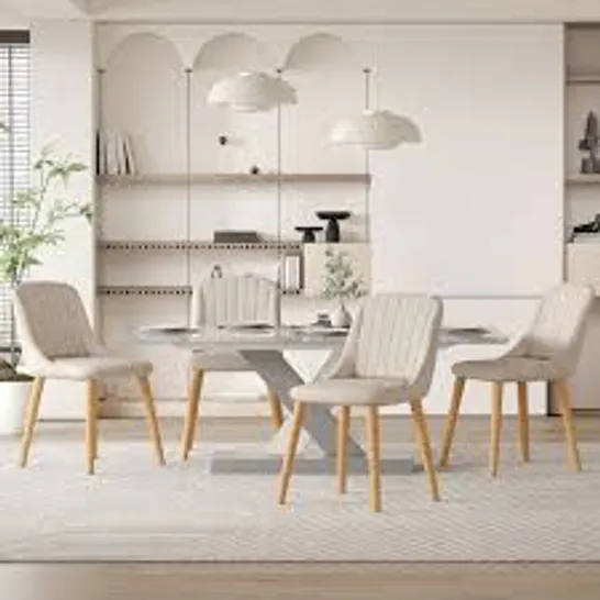 Lot 52: BOXED SET OF 4, 48.5cm H UPHOLSTERED DINING CHAIRS WITH WOODEN ...