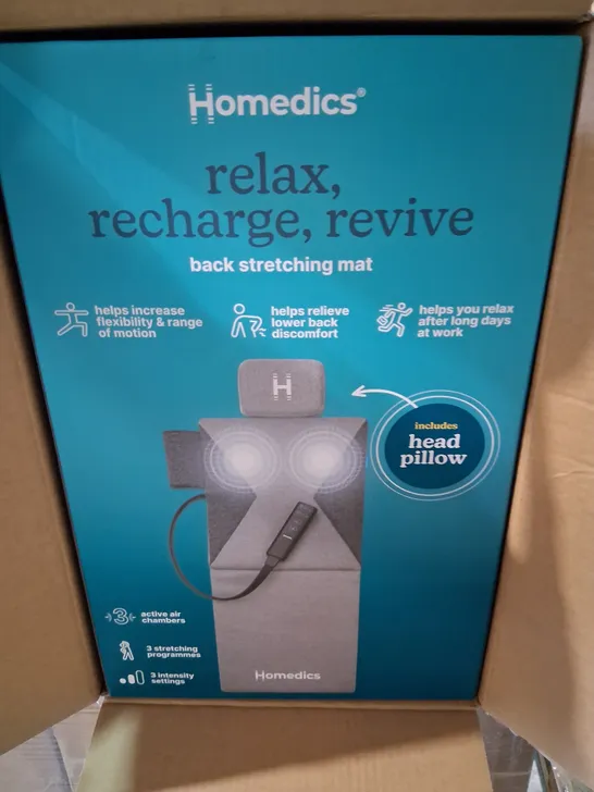 Lot 3091: BOXED HOMEDICS RELAX, RECHARGE, REVIVE BACK STRETCHING MAT BM ...