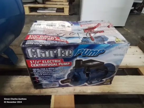 Lot 238: BOXED CLARKE PUMP 1 1/2" ELECTRIC CENTRIFUGAL PUMP - 4920802 | Simon Charles Auctioneers