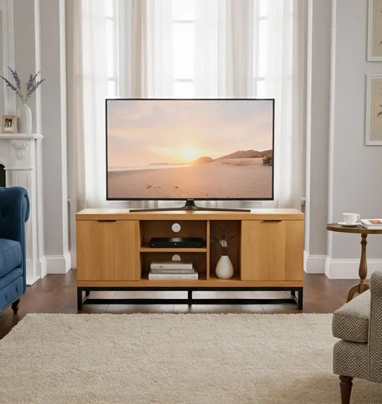 Lot 5142: BOXED WIDE-SCREEN TV UNIT WITH SHELVES OAK RRP £199.99 ...