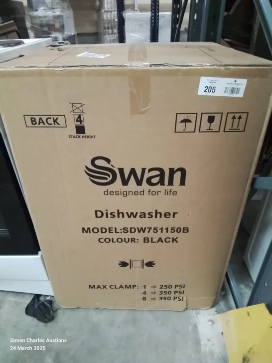 Lot 205: BOXED SWAN SDW751150B 12-PLACE FULLSIZE DISHWASHER - BLACK ...