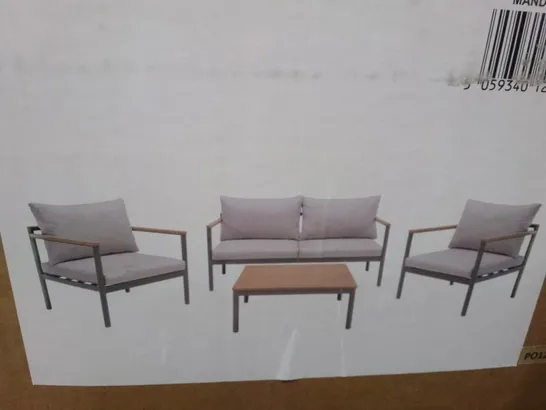 Lot 541: BOXED AKOA ALUMINUM COFFEE SET: WOOD TABLE TOP AND ARMREST ...