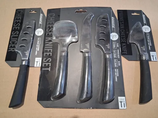 Lot 9: SET OF CORE KITCHEN ELEMENTAL CHEESE KNIVES TO INCLUDE; PARMESAN ...