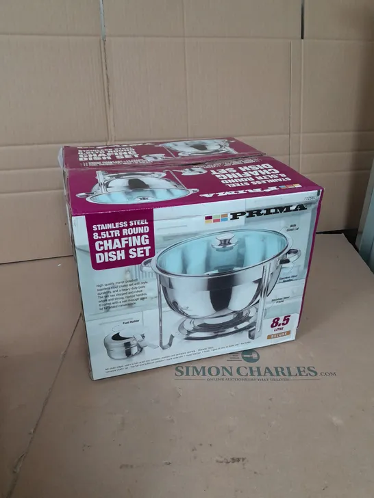 Lot 855: BOXED PRIMA STAINLESS STEEL 8.5L ROUND CHAFING DISH SET ...