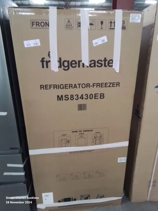Lot 513: BOXED FRIDGEMASTER MS83430EB FREESTANDING SLIM AMERICAN SIDE ...