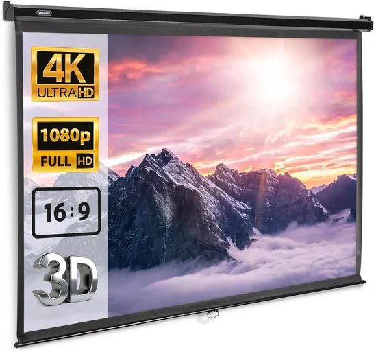 Lot 1017: BOXED VONHAUS 16:9 90" SELF LOCKING PROJECTOR SCREEN (1 BOX ...