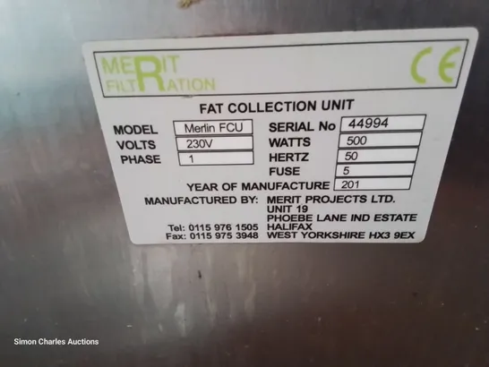 Lot 1077: MERIT FILTRATION FAT COLLECTION UNIT Model MERLIN FCU ...