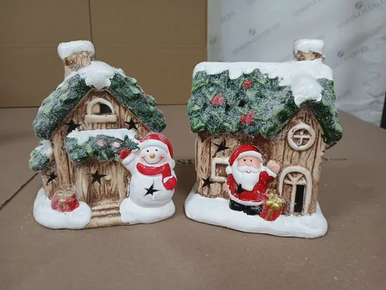Lot 3208: FESTIVE SET OF 2 LIT CERAMIC SANTA/SNOWMAN HOUSE CHRISTMAS ...