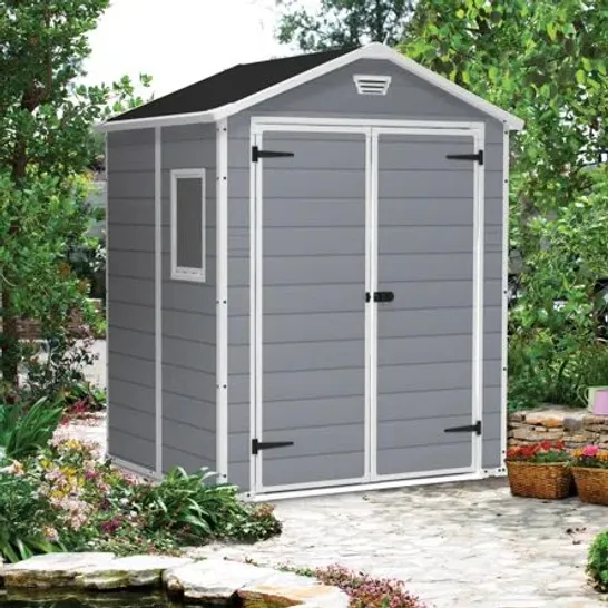 Lot 1036: BOXED KETER MANOR 6FT W X 5FT D APEX OUTDOOR GARDEN SHED (1 ...
