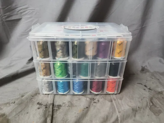 Lot 650: EMBROIDERY THREAD SPOOL CASE WITH ASSORTED COLOURS IN CLEAR ...