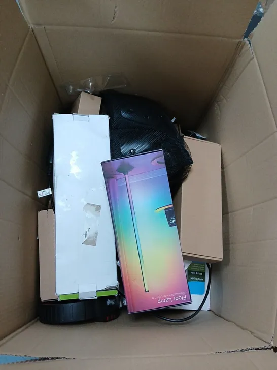 Lot 5740: large box of assorted electrical items to include floor lamp ...