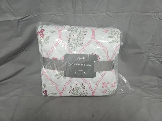Lot 114: COZEE HOME FAUX LINEN & VELVET THROW – FLORAL PATTERN - 150CM ...