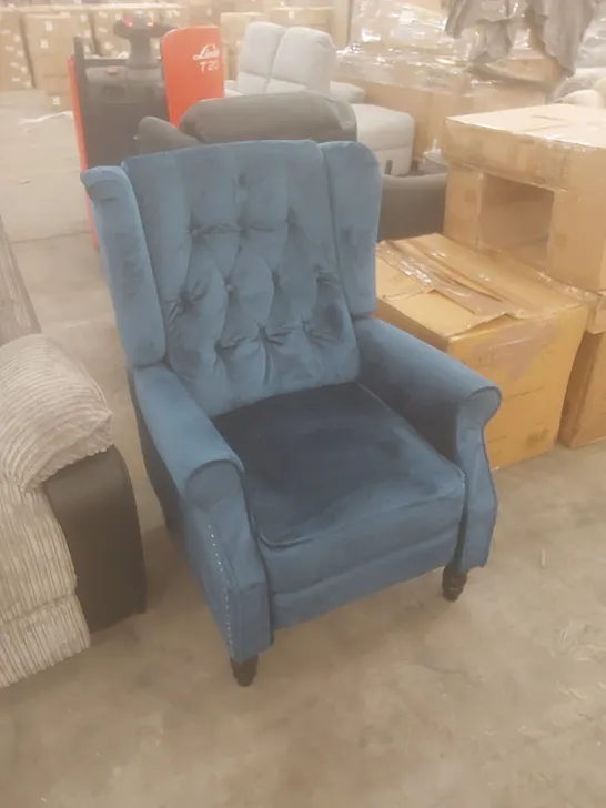 Lot 316: DESIGNER BLUE VELVET UPHOLSTERED RECLINER CHAIR - 5108182 ...