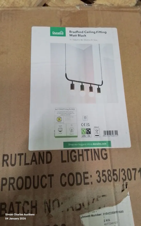 Lot 1014: BOXED BRADFORD CEILING FITTING MATT BLACK - 5475619 | Simon ...