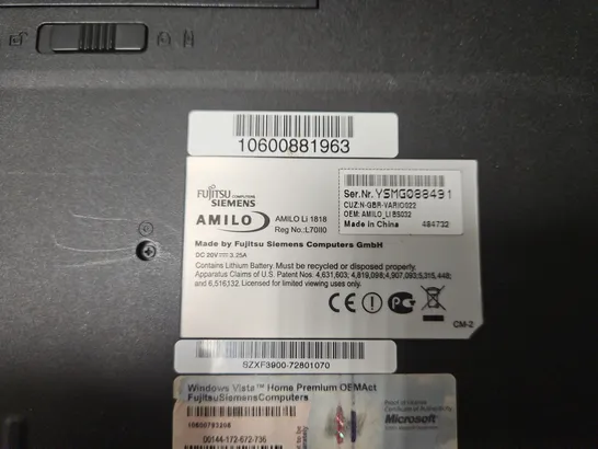 Lot 1446: FUJITSU SIEMENS AMILO LI 1818 LAPTOP - 5412137 | Simon ...