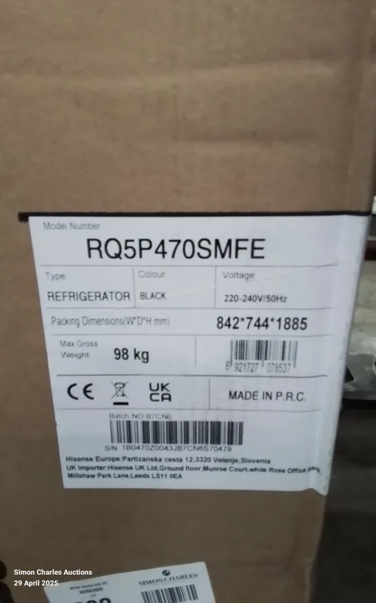 Lot 202: BOXED PUREFLAT SLIM RQ5P470SMFE TOTAL NO FROST AMERICAN FRIDGE ...