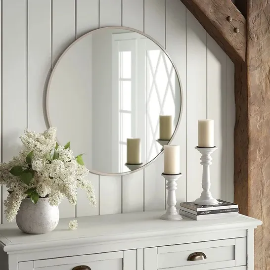 Lot 1205: BOXED ALEXEI ROUND WOOD FRAMED WALL MOUNTED ACCENT MIRROR ...