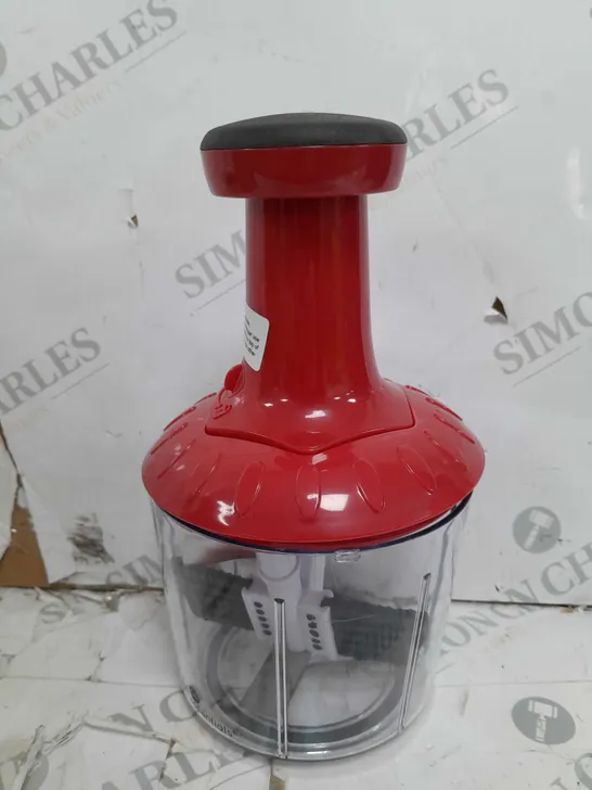 Lot 8067: COOKS ESSENTIALS 5 BLADE PRESS CHOPPER WITH STORAGE LID - RED ...