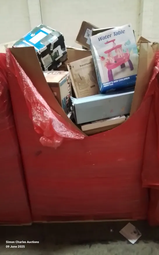 Lot 108: PALLET CONTAINING VARIOUS ASSORTED BOXED HOUSEHOLD ITEMS TO INCLUDE: BABY'S CAR SEAT ...