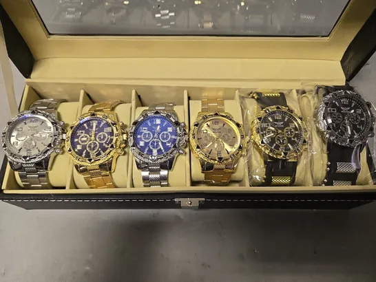 Lot 9466: WATCH BOX CONTAINING 6 ZHOWE WATCHES IN VARIOUS STYLES ...