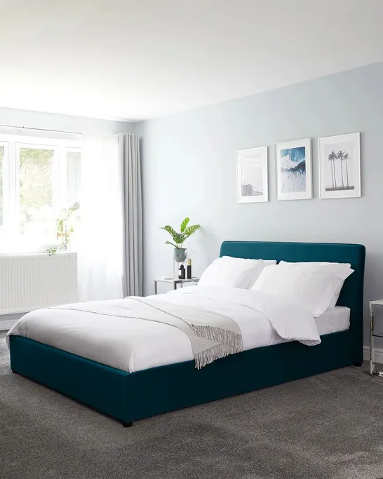 Lot 303: BOXED DANETTI TURIN KING VELVET BED WITH STORAGE - DARK TEAL ...