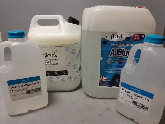 Lot 3165: 4 ASSORTED LIQUIDS TO INCLUDE 2 ULTRAP PURIFIED WATER B.P (2L), FLOW ADBLUE (10L ...