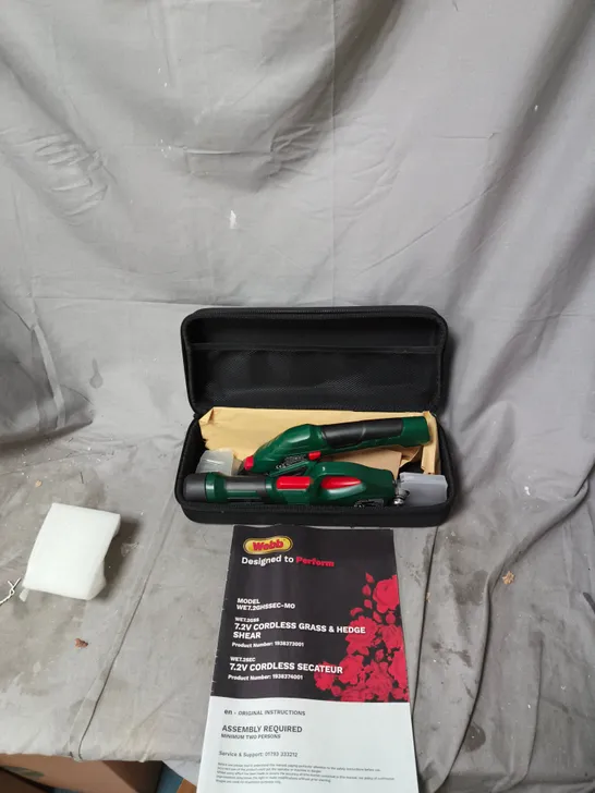 Lot 261: WEBB 7.2V CORDLESS GRASS & HEDGE SHEARS+ SECATEUR – CASE ...