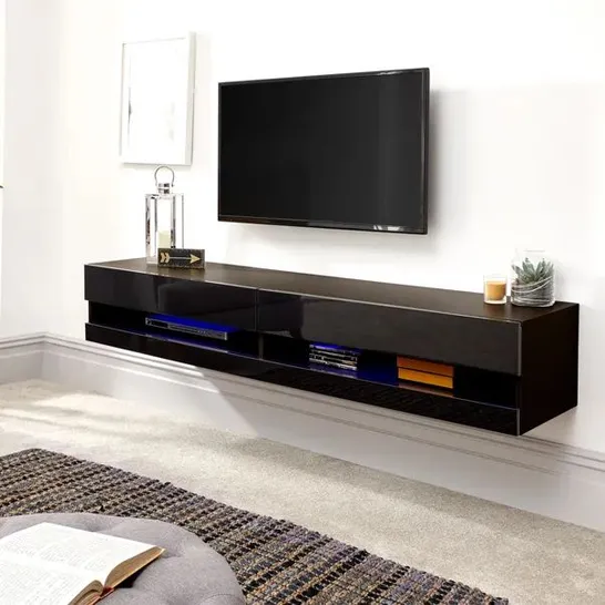 Lot 869: BOXED GFW GALICIA 150cm WALL TV UNIT WITH LED - BLACK (1 BOX ...
