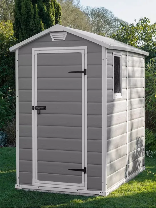 Lot 1043: BOXED KETER 4X6 FT APEX MANOR RESIN GARDEN SHED (1 BOX) RRP £ ...
