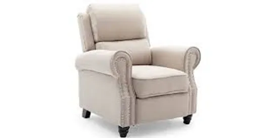 Lot 19: BOXED DESIGNER BEIGE FABRIC PUSHBACK RECLINING EASY CHAIR ...