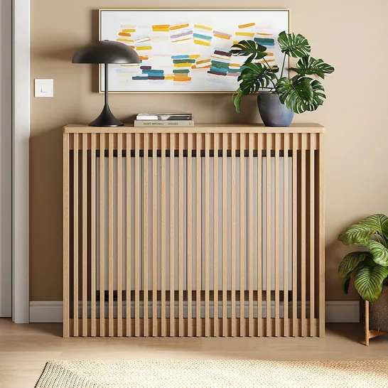 Lot 5604: BOXED DUNELM ADAM SELF ASSEMBLY RADIATOR COVER OAK EFFECT H95 ...