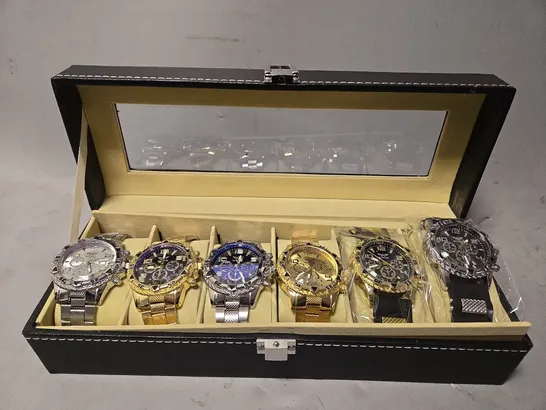 Lot 9466: WATCH BOX CONTAINING 6 ZHOWE WATCHES IN VARIOUS STYLES ...