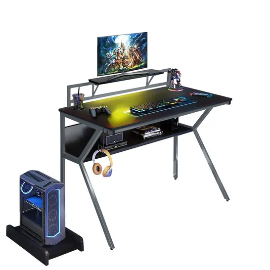 Lot 1124: BOXED NEO GREY ERGONOMIC COMPUTER GAMING OFFICE DESK WITH ...