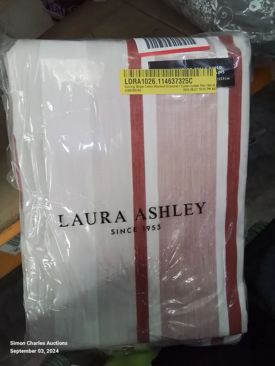 Lot 248: BAGGED LAURA ASHLEY AWNING STRIPE COTTON BLACKOUT GROMMET ...