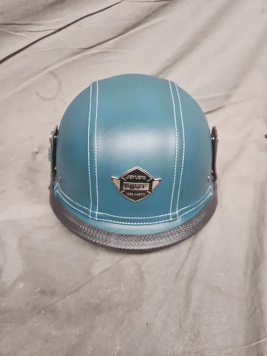 Lot 152: TURQUOISE VINTAGE-STYLE MOTORCYCLE HELMET WITH COPPER STYLE ...