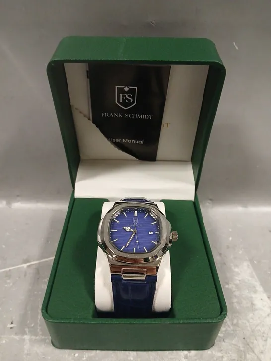 Lot 8067: FRANK SCHMIDT WATCH – NAVY TEXTURED DIAL WITH DATE – LEATHER ...