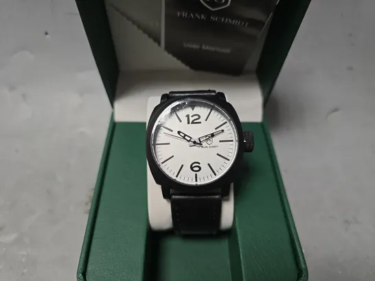 Lot 2008: BOXED FRANK SCHMIDT LARGE BLACK CASE WITH PILOT DIAL WATCH ...