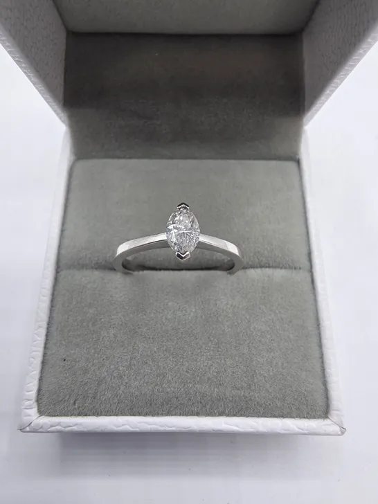 Lot 2901: 18CT WHITE GOLD SOLITAIRE RING SET WITH A MARQUISE CUT ...