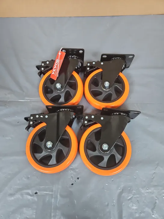 Lot 3622: VEVOR CASTER WHEELS SET OF 4 – ORANGE WHEELS WITH MOUNTING ...
